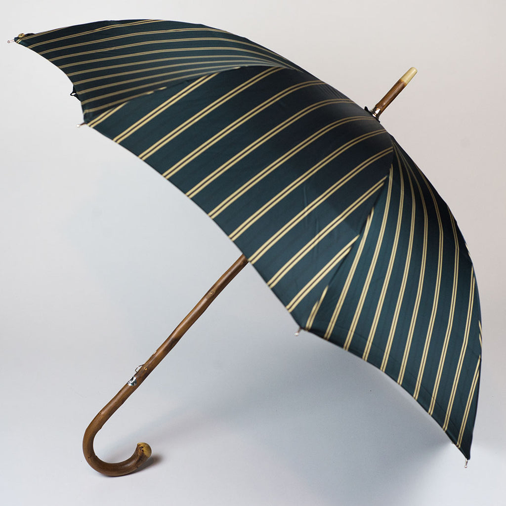Solid stick umbrella, blonde chestnut wood, dark green canopy with cha – No Man Walks Alone