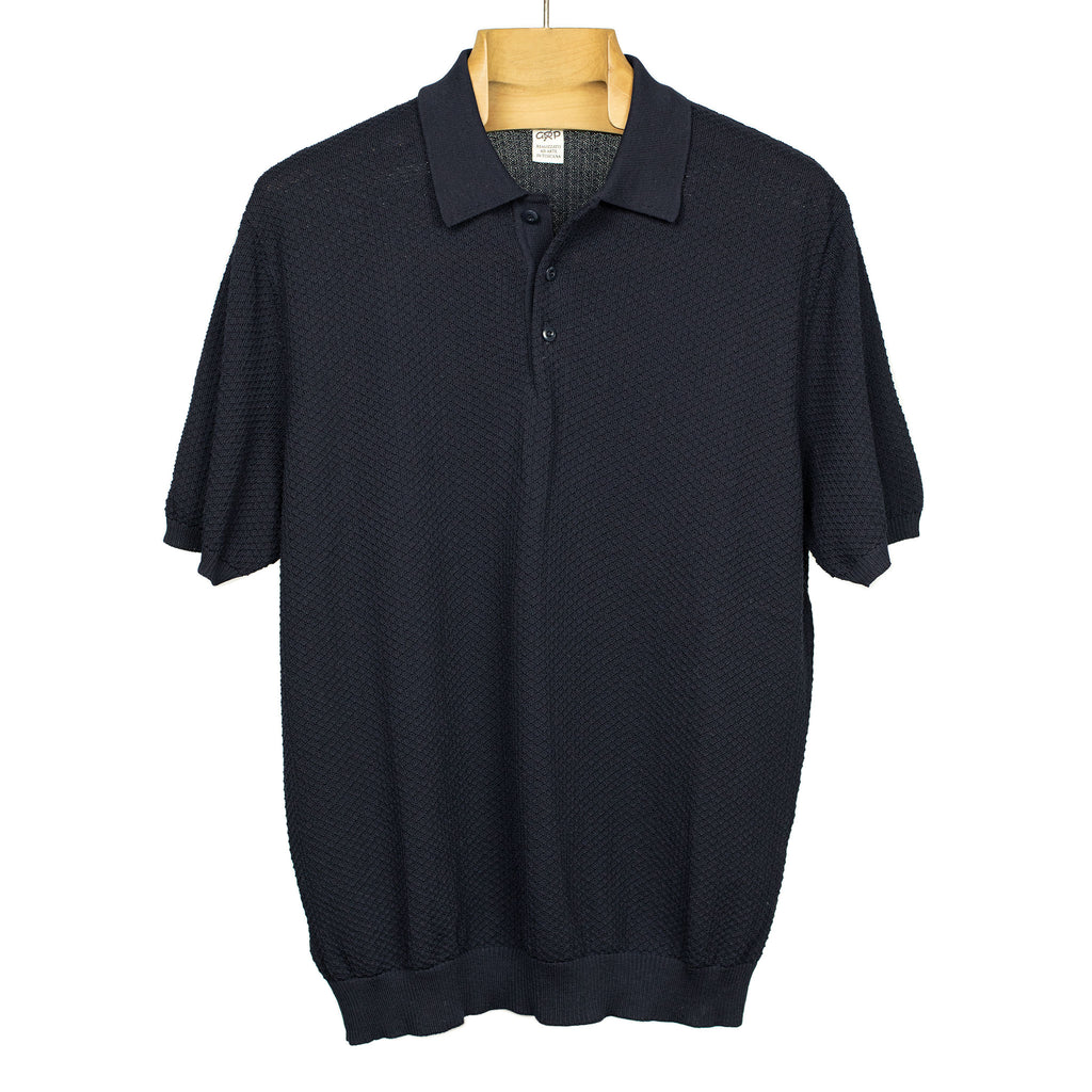 GRP Knit short sleeve polo in navy mini diamond pattern cotton (restock ...