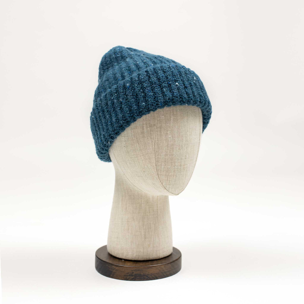 Inis Meain FW24 Egeo teal blue wool and cashmere donegal ribbed knit ...