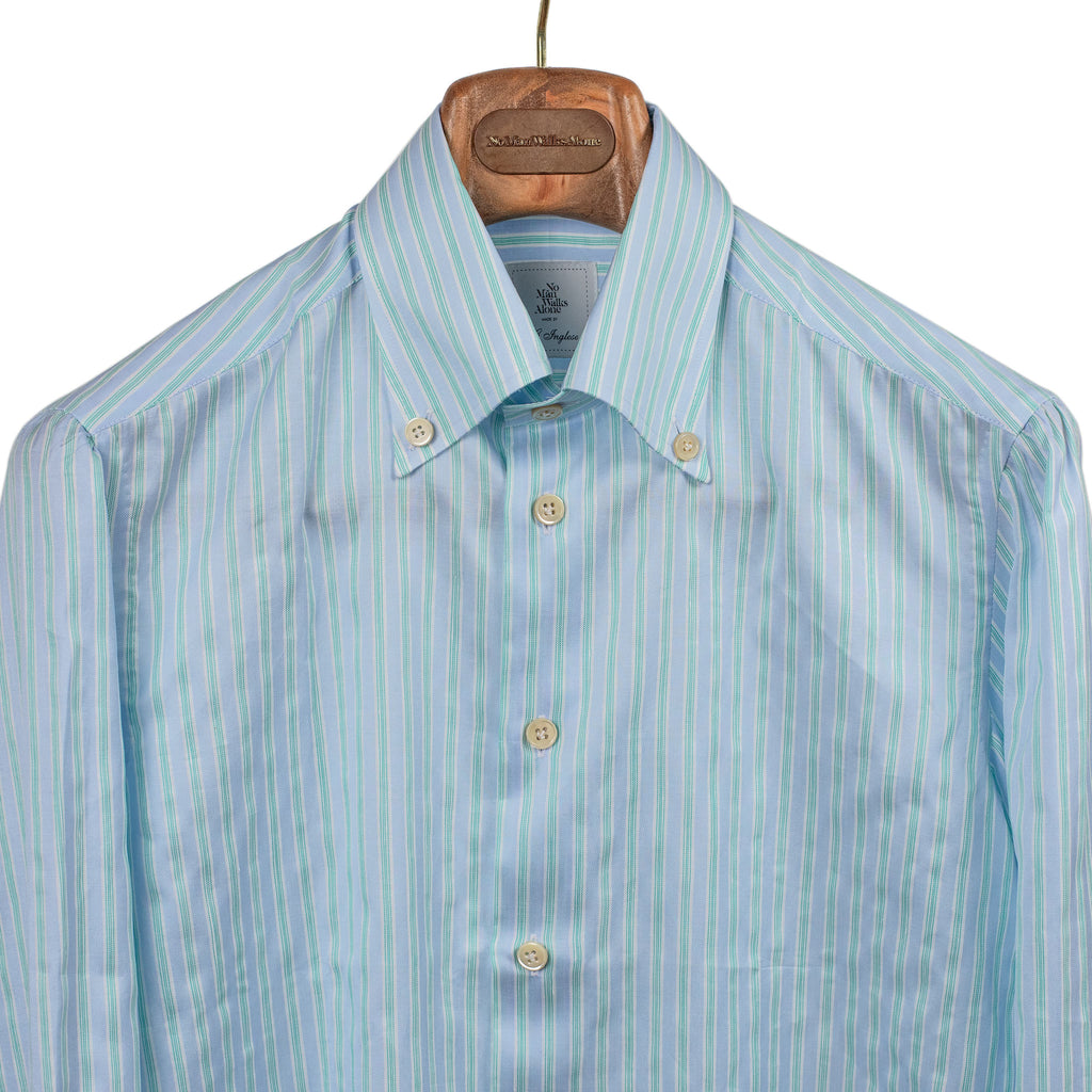 G. Inglese SS25 Buttoned collar shirt in blue and green cotton and ...