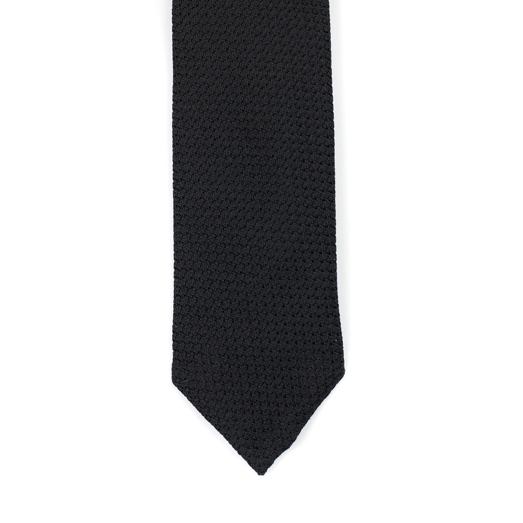 Bigi SS25 Black hand-rolled untipped grenadine tie – No Man Walks Alone