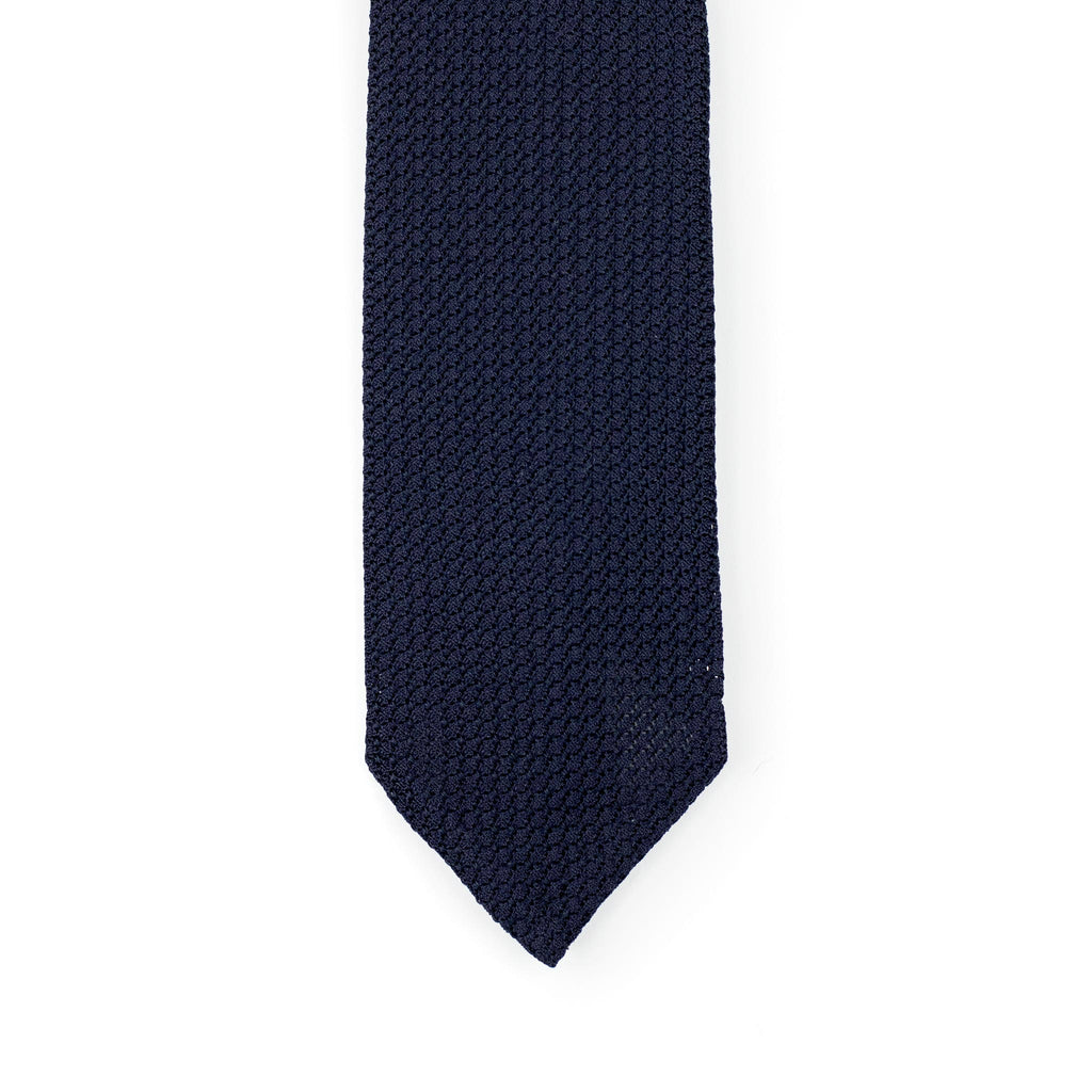 Bigi SS25 Navy hand-rolled untipped grenadine tie – No Man Walks Alone