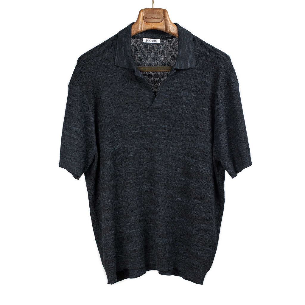 3sixteen SS26 Short sleeve knit skipper polo in vintage black boxweave ...