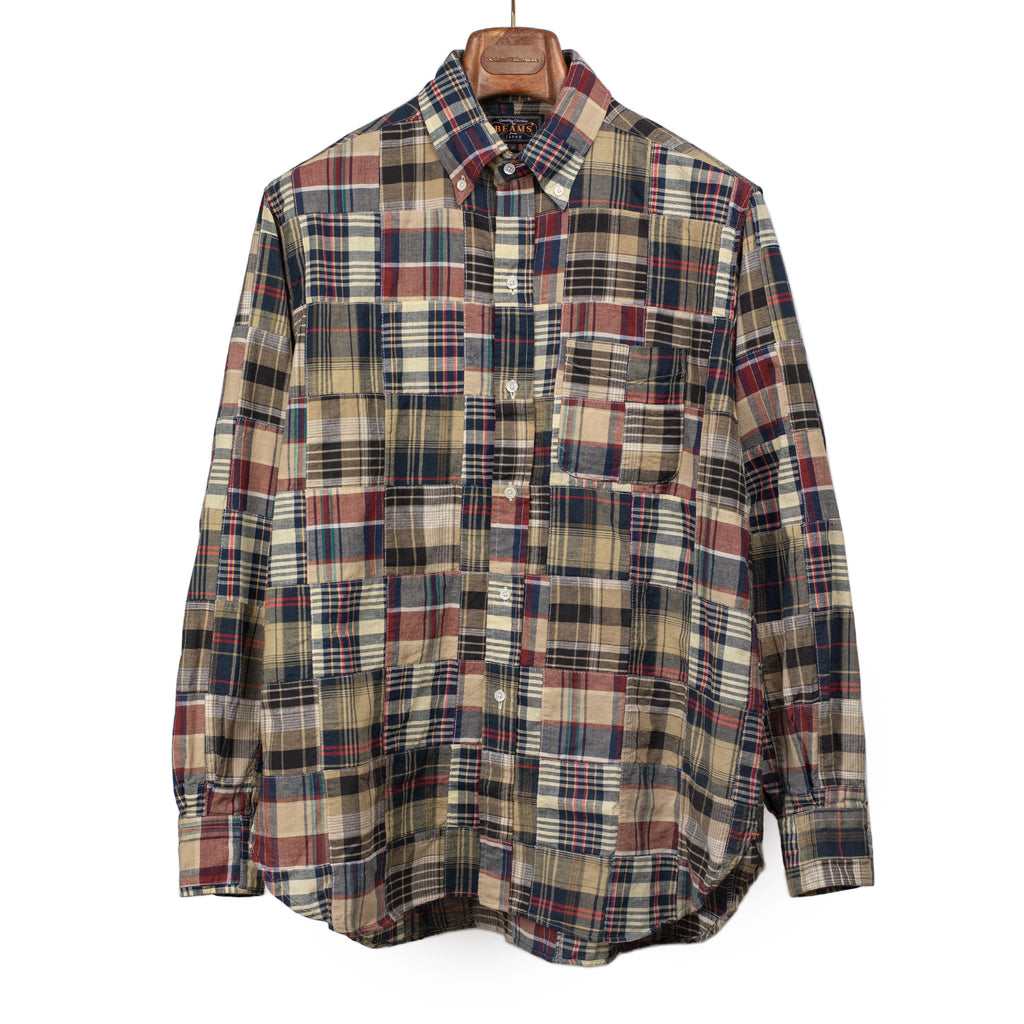 Beams Plus SS26 Button down shirt in plaid patchwork cotton madras – No ...