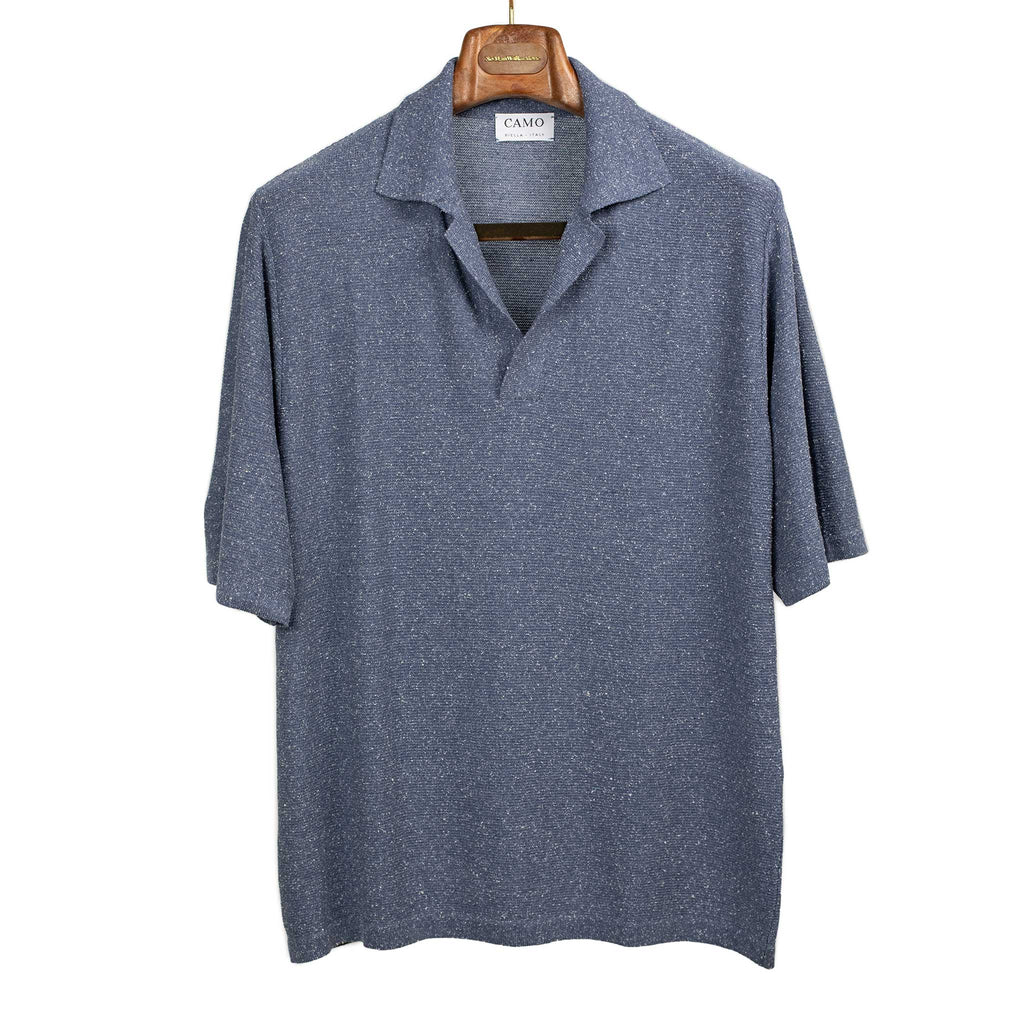 CAMO Marsala knit skipper polo in washed blue pure silk bourette – No ...