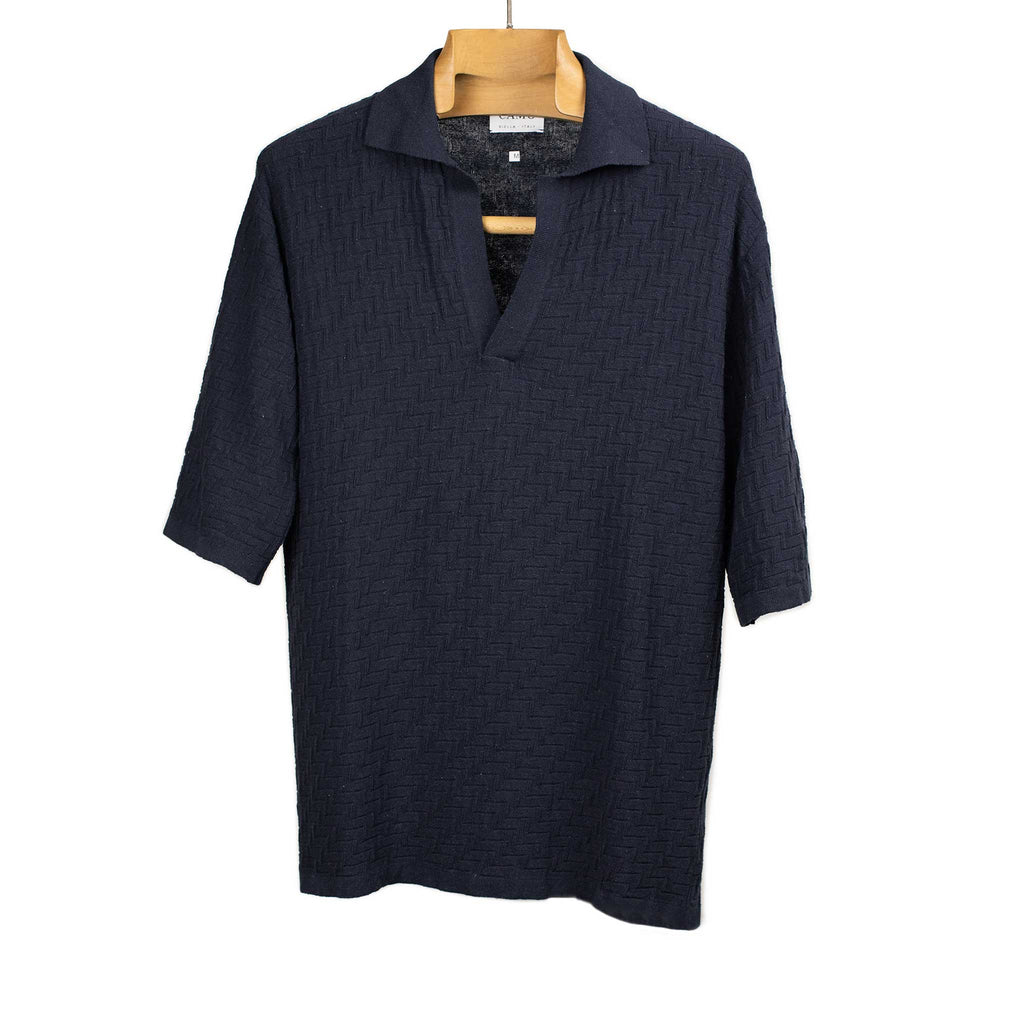 CAMO SS25 Zane skipper polo in navy staircase pure silk bourette – No ...