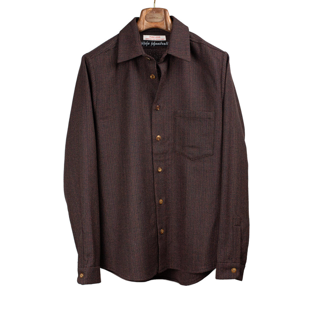 Frank Leder FW25 Shirt in deadstock burgundy and brown basketweave wool ...