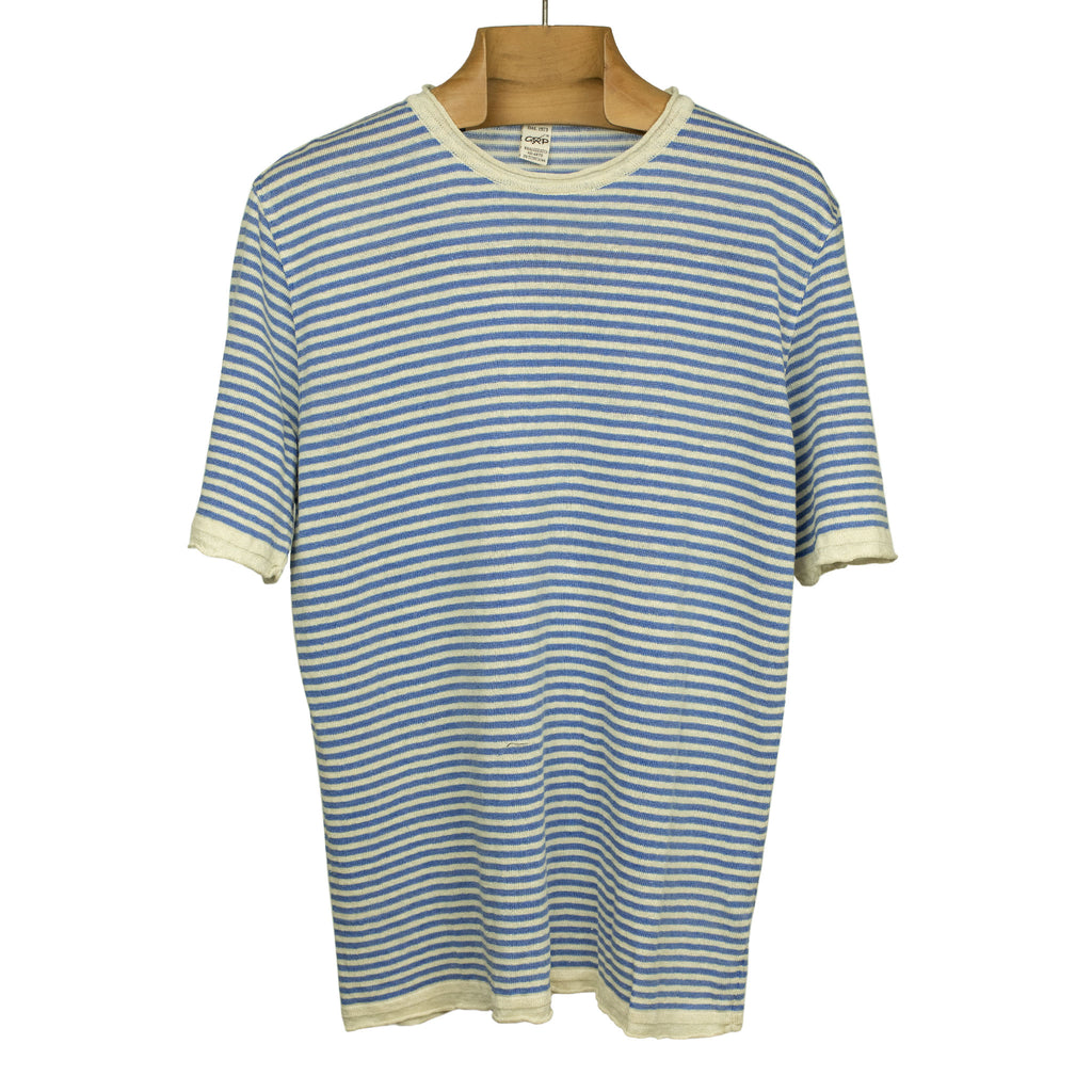 GRP Knit short sleeve crew neck tee in blue with white striped linen ...