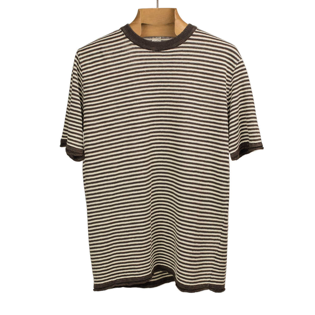 GRP Knit short sleeve crewneck tee in brown with white striped linen ...