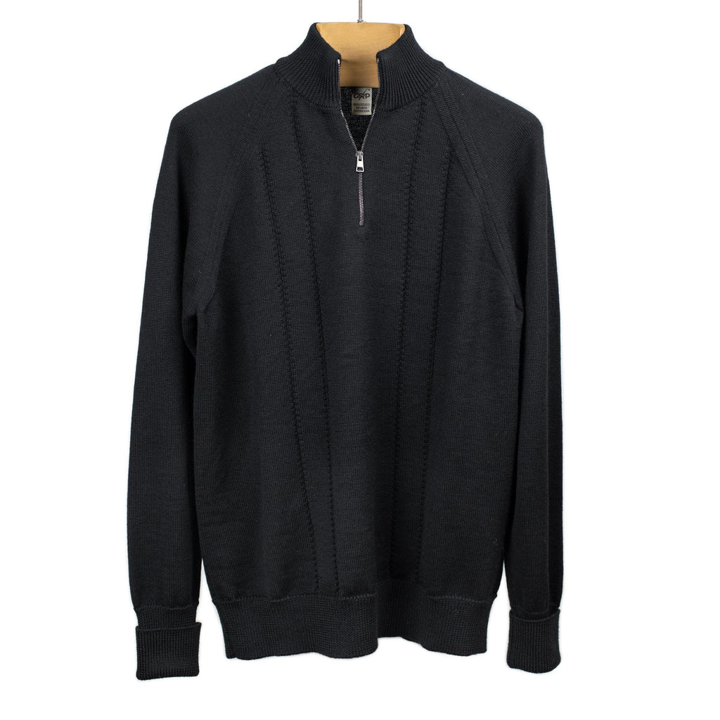 GRP FW25 Raglan sleeve quarter-zip in black merino wool – No Man Walks ...