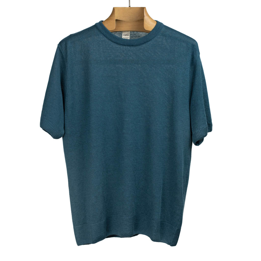 GRP SS25 Exclusive short sleeve crewneck tee in petrol blue linen – No ...