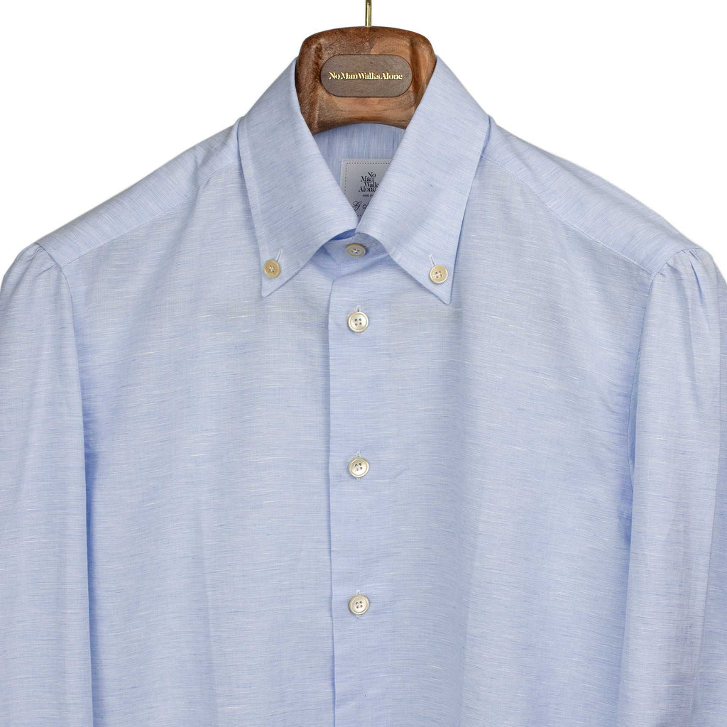 G. Inglese SS25 Buttoned collar shirt in blue cotton linen – No Man ...