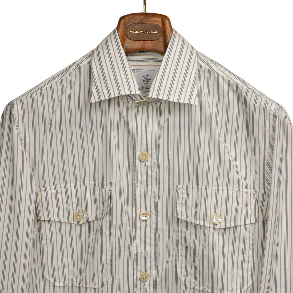 G. Inglese SS25 Exclusive Work Shirt in ecru cotton with blue and tan ...