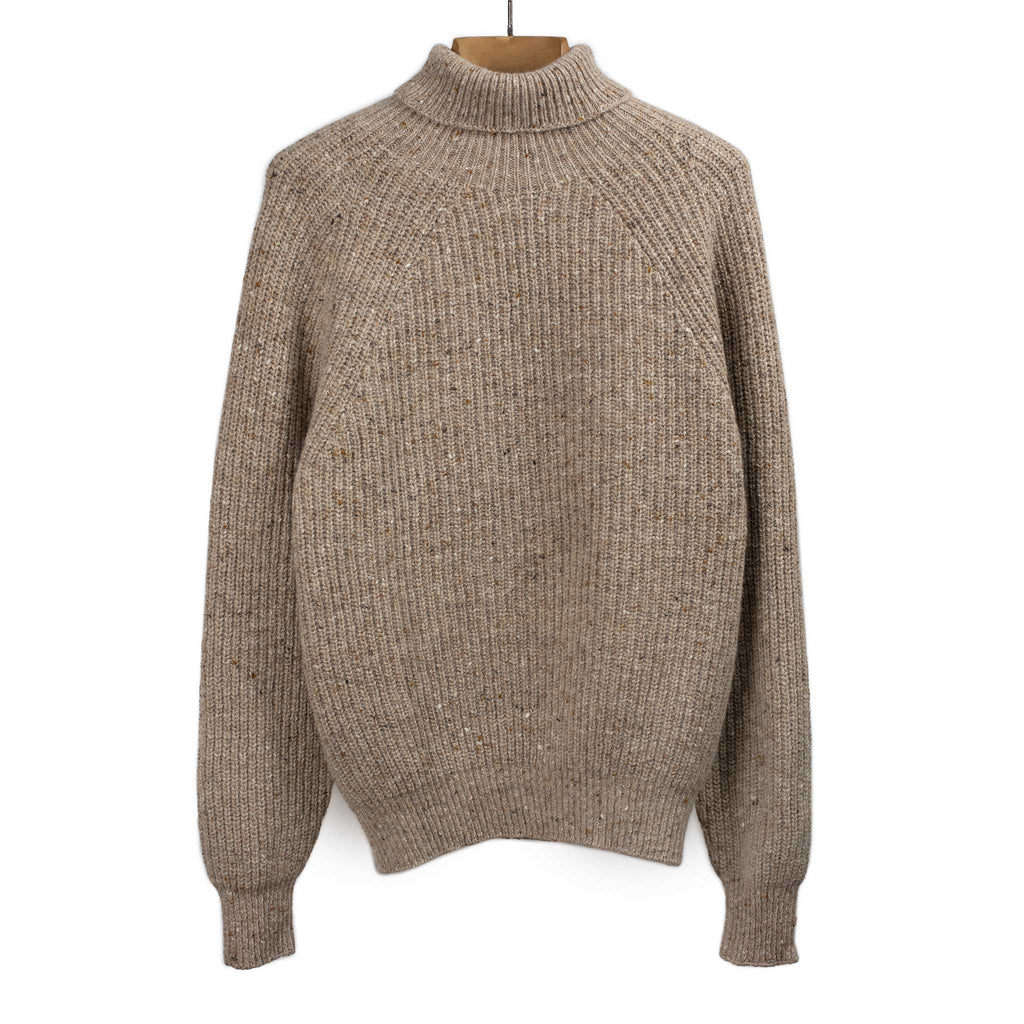Inis Meain FW25 Boatbuilder raglan turtleneck sweater in mixed fawn ...