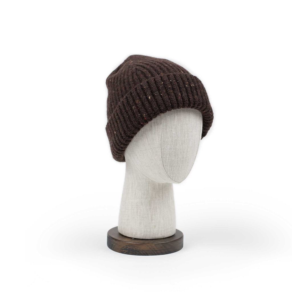 Inis Meain FW25 Coffee brown donegal wool and cashmere ribbed fisherman ...