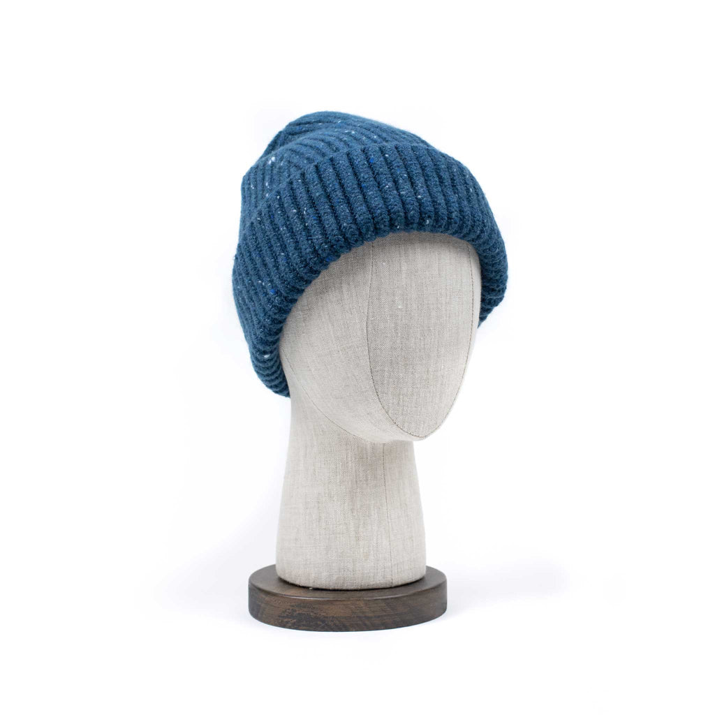Inis Meain FW25 Egeo teal blue donegal wool and cashmere ribbed ...