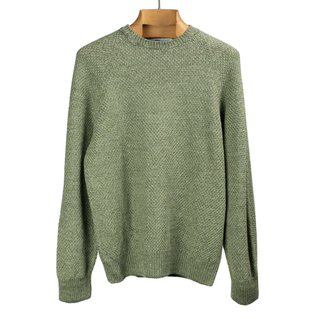 Inis Meain SS25 All-over moss stitch crewneck sweater in sage green ...
