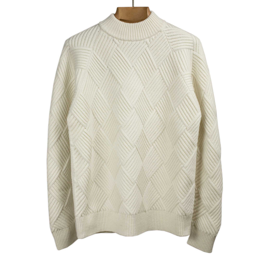 Okochi Meriyasu FW25 Basketweave mockneck sweater in white Merino wool (restock) – No Man Walks ...