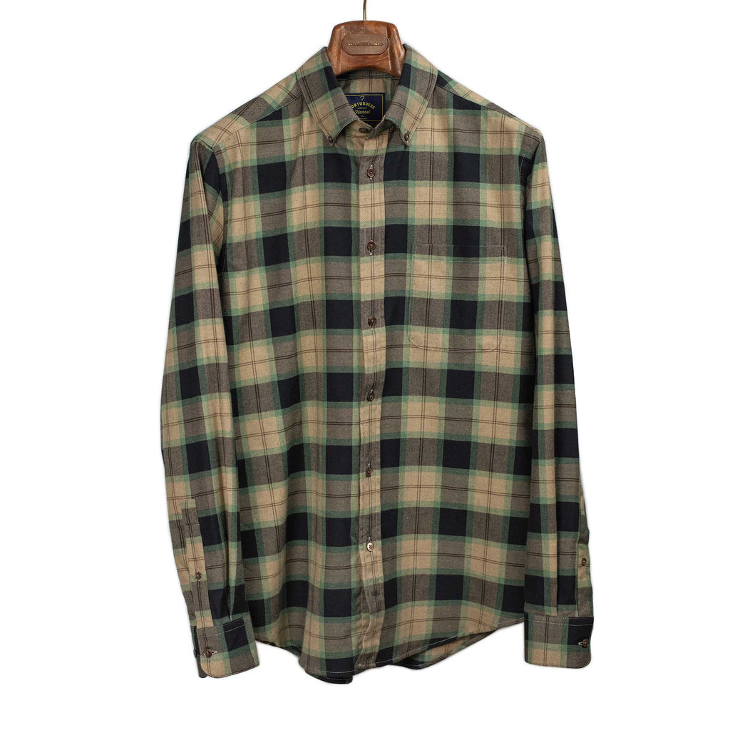 Portuguese Flannel FW25 Bass shirt in tan, mint, black and brown plaid ...
