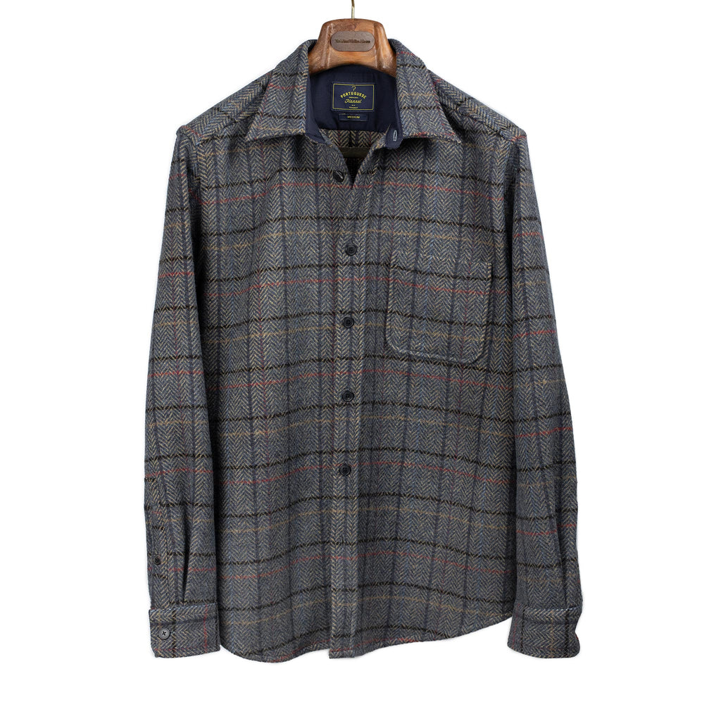 Portuguese Flannel FW25 Type overshirt in blue and tan herringbone ...