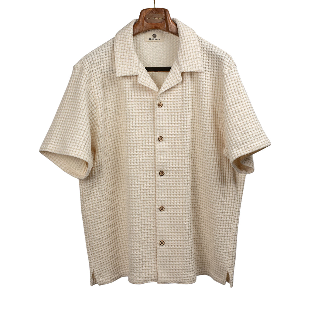 Seagreen SS25 Open collar shirt in cream signature big waffle knit – No ...