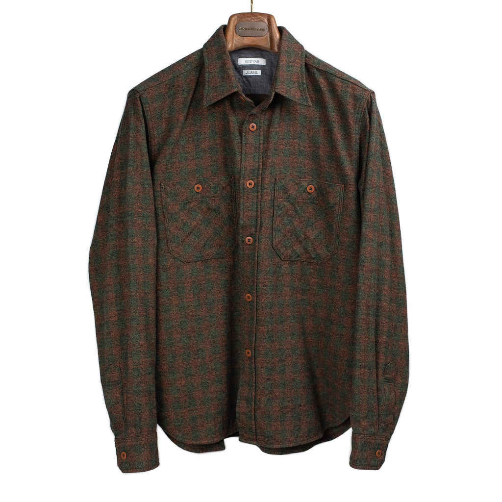Seuvas FW25 Work shirt in burnt orange and green check brushed cotton ...