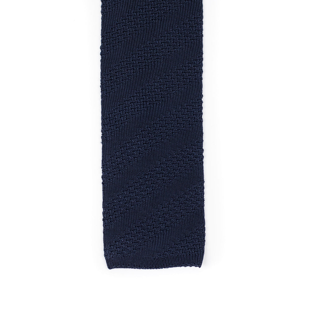 Tie Your Tie FW25 Navy blue silk knitted tie, self-stripe pattern – No ...