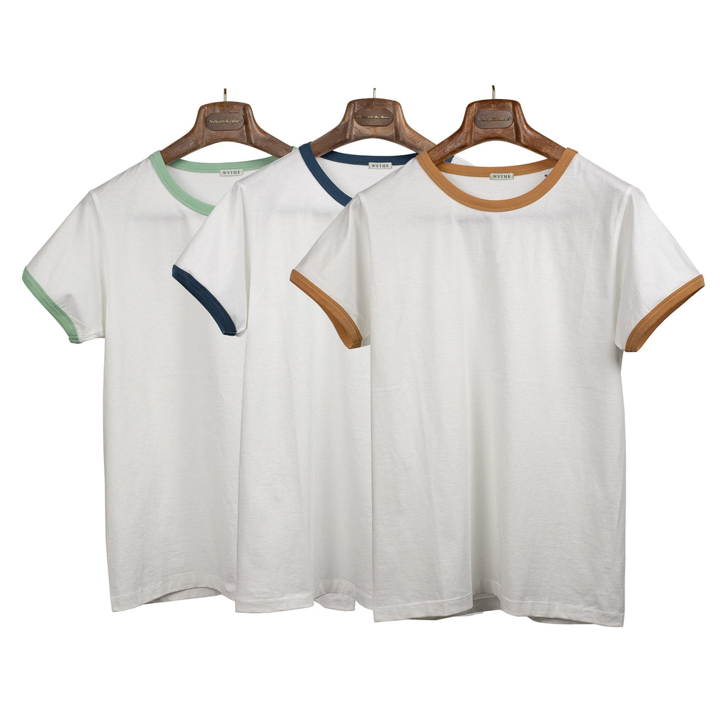 Wythe SS25 Tubular knit ringer tee three pack: faded navy, apricot ...