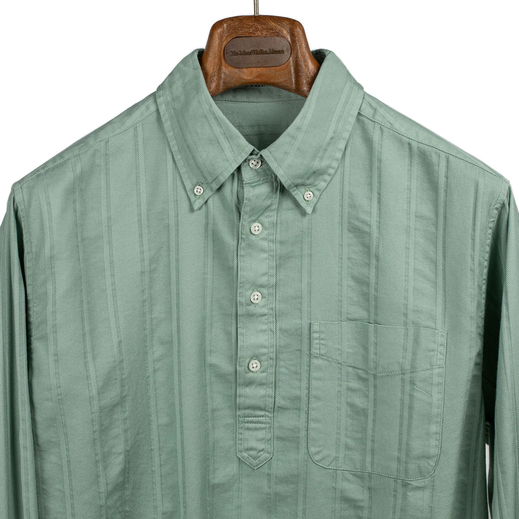 Wythe SS26 Button-down popover in sage green French hickory stripe ...