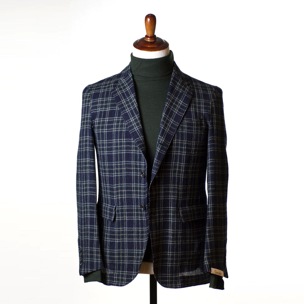 Navy & green check wool gauze blazer – No Man Walks Alone