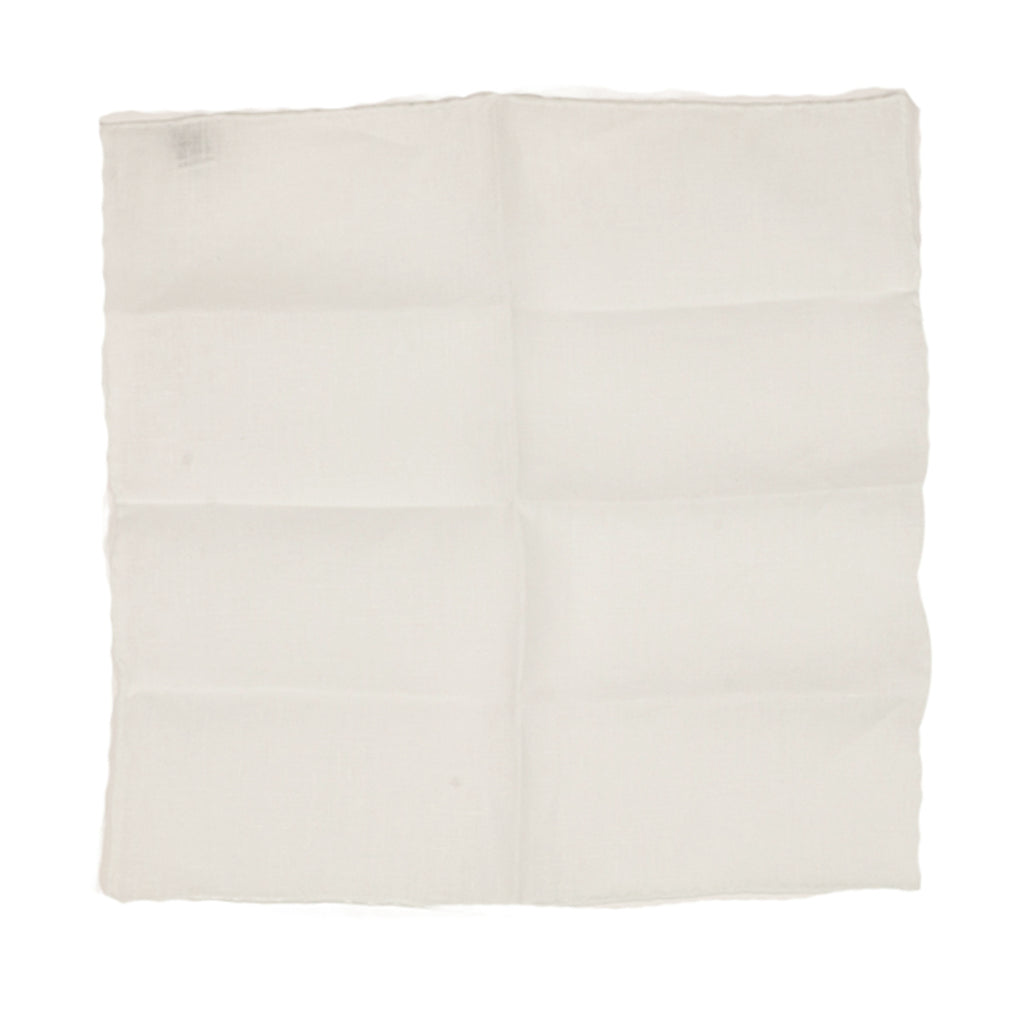 White linen pocket square, hand-rolled edges – No Man Walks Alone