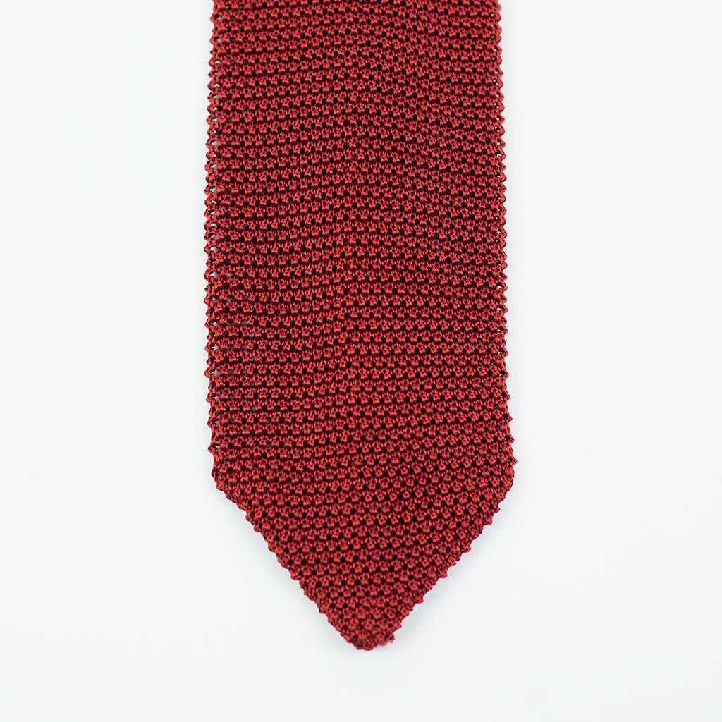 Rust pointed bottom crunchy silk knit tie – No Man Walks Alone