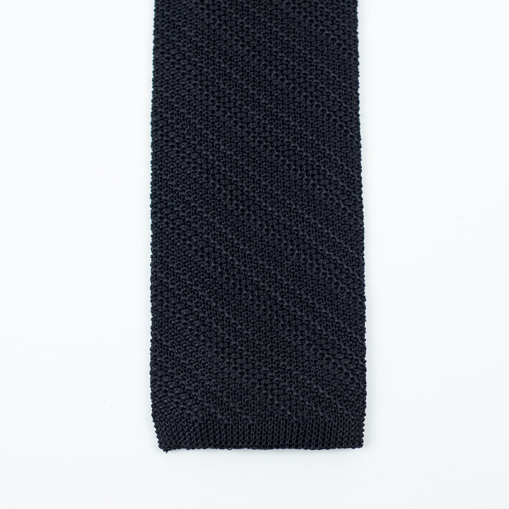 Black self-striped square bottom silk knit tie – No Man Walks Alone