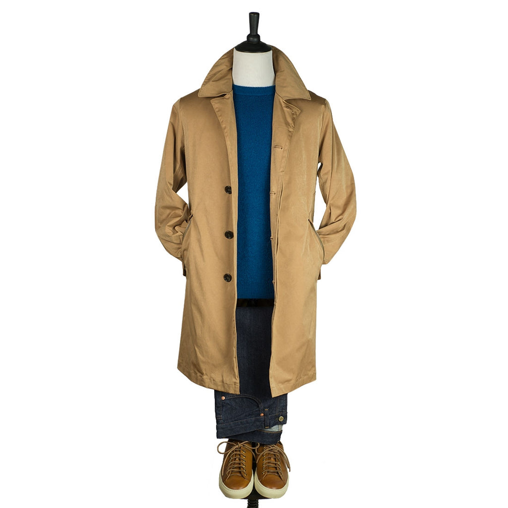 Mac in waterproof camel color sueded polyester – No Man Walks Alone