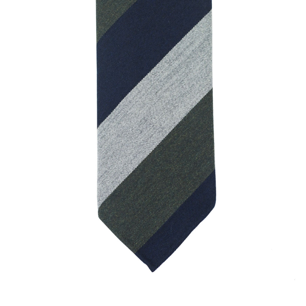 Hand-rolled block stripe wool & silk tie, navy, grey & green – No Man ...