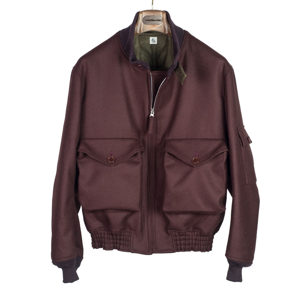 "Winter Flying Jacket" relaxed bomber in burgundy melton wool – No Man ...