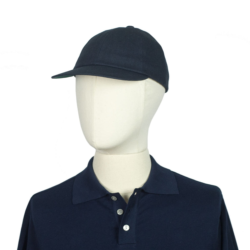 8-panel baseball cap in navy linen – No Man Walks Alone