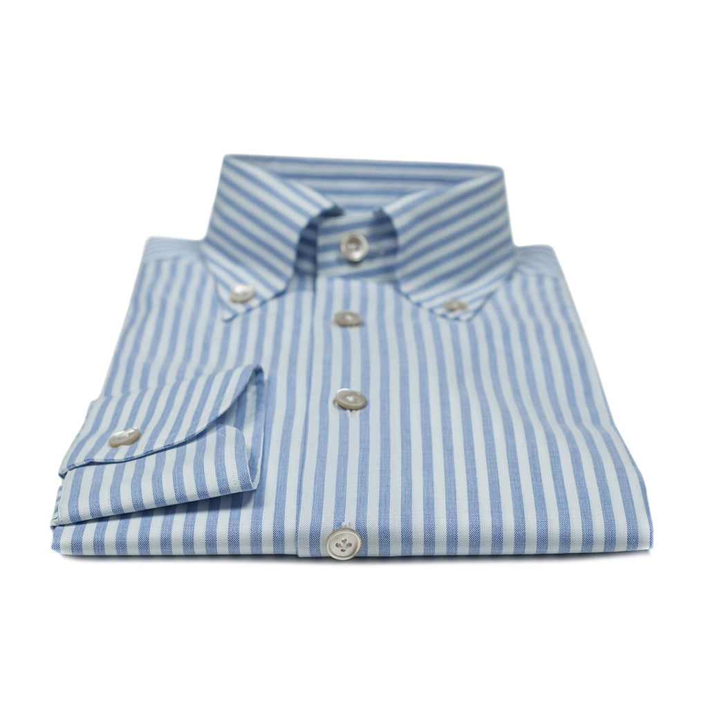 Light blue stripe oxford cotton shirt, buttoned collar – No Man Walks Alone