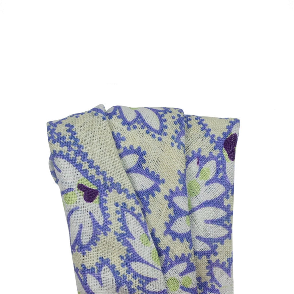 Natural linen pocket square, lilac and green floral print – No Man ...