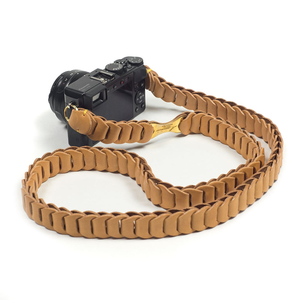 Boho linked leather camera strap, Natural vachetta – No Man Walks Alone