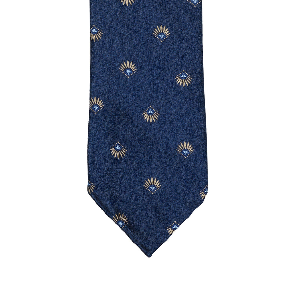 Navy satin tie with woven fan motif, hand-rolled & untipped – No Man ...