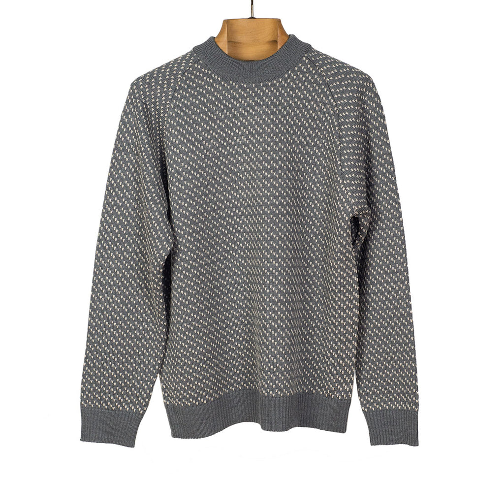 Crewneck birdseye merino wool sweater in grey and cream – No Man Walks ...