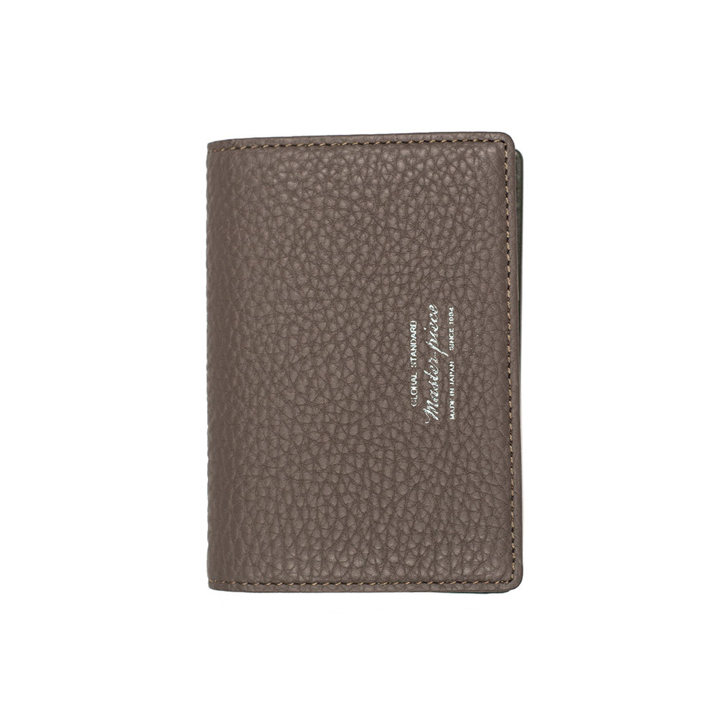 "Deater" card case in taupe grey shrunken leather – No Man Walks Alone