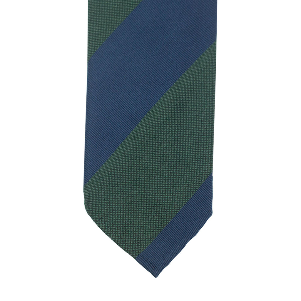 Green and blue block stripe wool/silk tie, hand-rolled & untipped – No ...