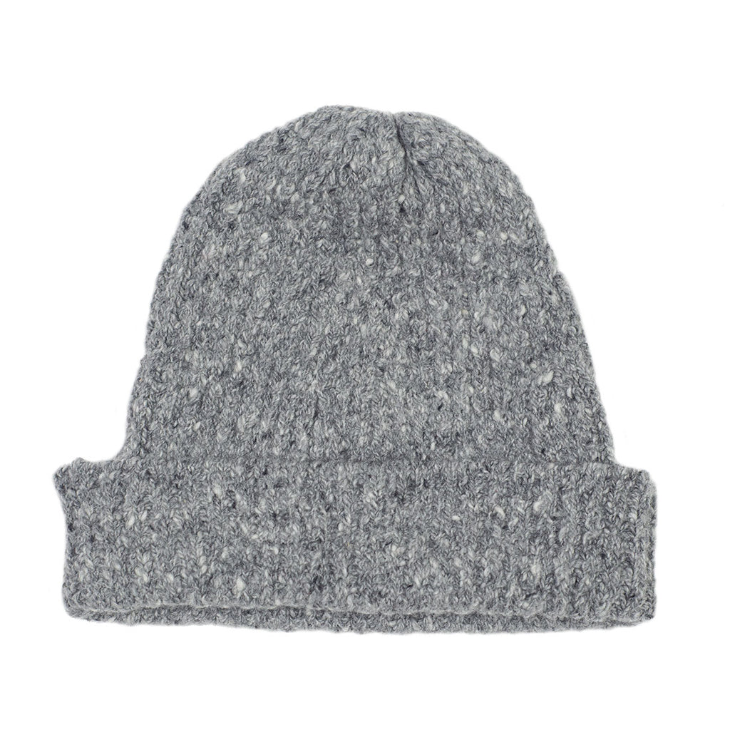 Inis Meain Ribbed knit fisherman hat in grey wool and cashmere donegal ...