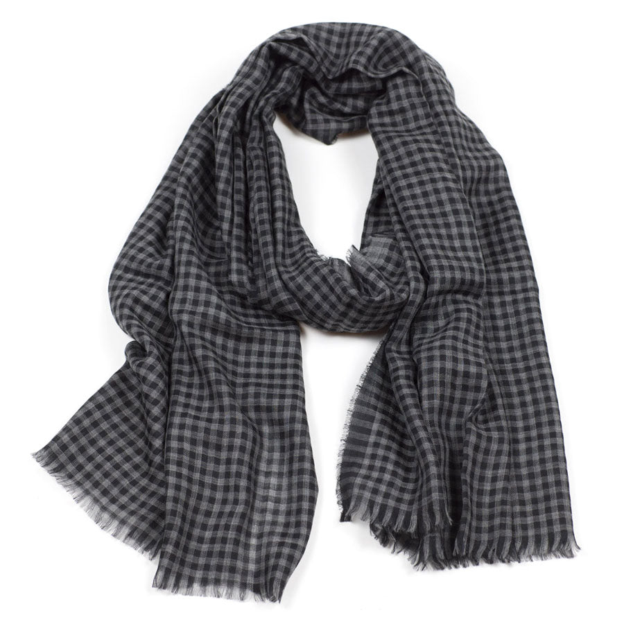 Granite grey & black gingham Wispy cashmere stole – No Man Walks Alone