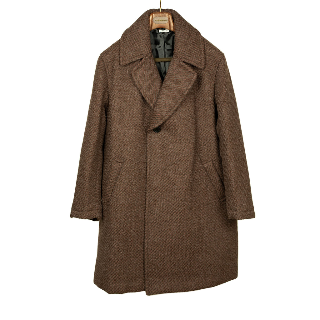 Blue Blue Japan Padded overcoat in brown "roving twill" Shetland wool ...