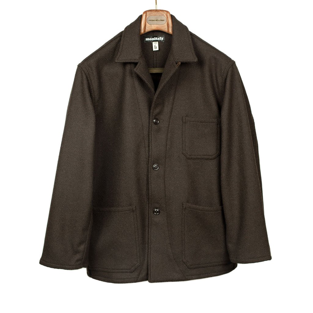 Monitaly Italian Jail Jacket in brown basketweave wool flannel – No Man ...