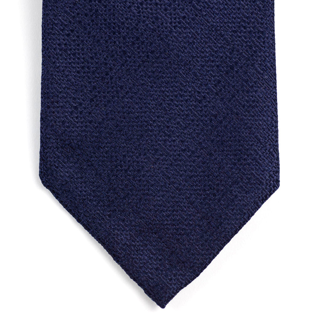 Untipped solid navy irregular weave silk tie, handrolled edges – No Man ...