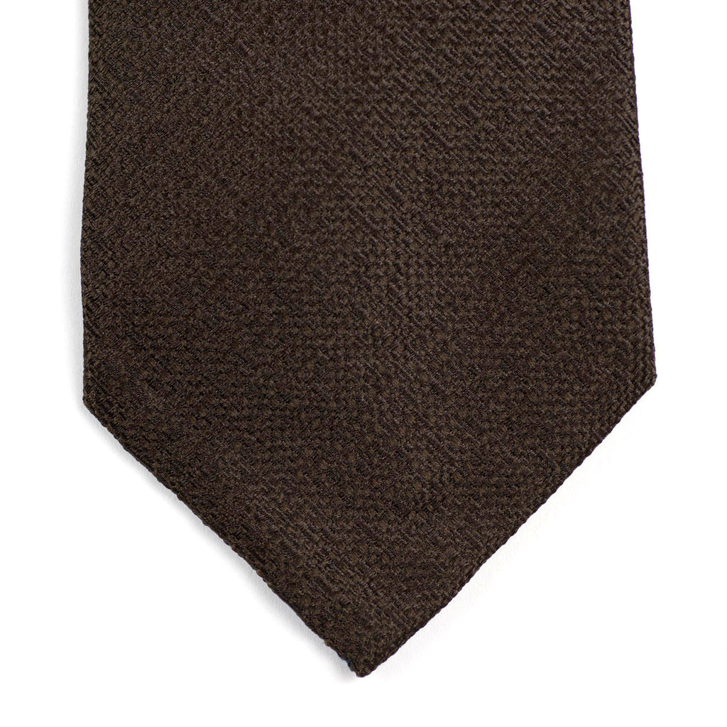 Untipped solid brown basketweave silk tie, handrolled edges – No Man ...